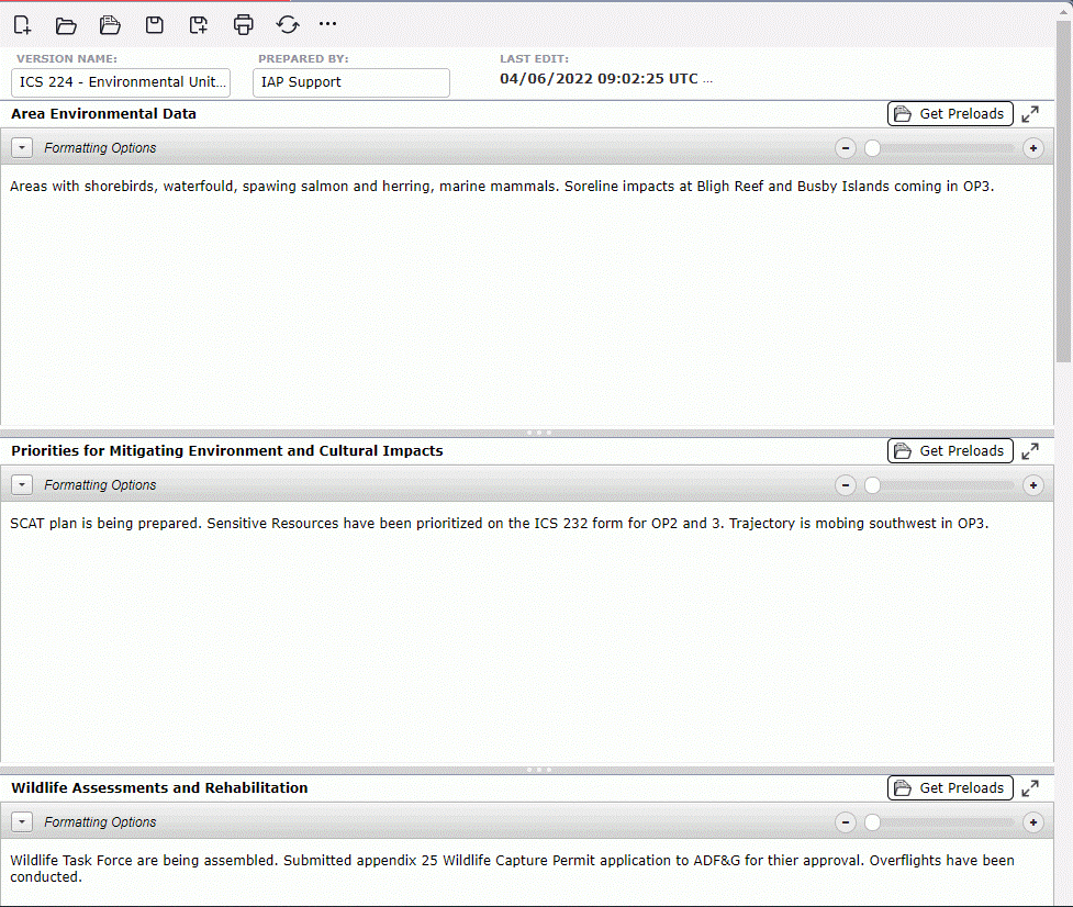 ICS 224 - Environmental Unit Summary
